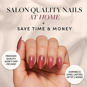 Glamnetic Press On Nails - Rose | Short Almond Rosy-Pink Nails with a Mesmerizing Metallic Finish | 15 Sizes - 30 Nail Kit with Glue