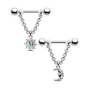 CM Crareesi Mania Nipple Rings for Women 14G Nipple Ring 316L Stainless Steel Nipple Piercing Jewelry Dangle Nipple Rings AB CZ Nipple Shield Rings