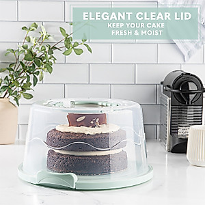 MosJos Round Cake Carrier, BPA-Free Plastic Cake Keeper with Lid, Fits 10” Cakes, Two Secure Side Closures, Dishwasher Safe Cake Transport Container