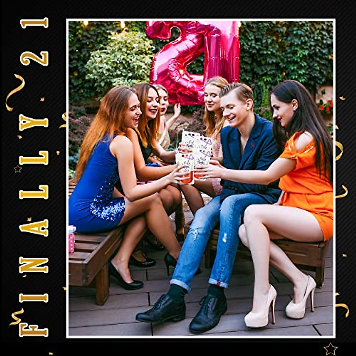 24 Sets Drink Pouches with Straws Cheer to 21 Years Reclosable Plastic Juice Pouches Translucent Drink Bags Hand Held Disposable Beverage Bags for Adults Drinks Beverage Liquor Party Favors, 17 oz