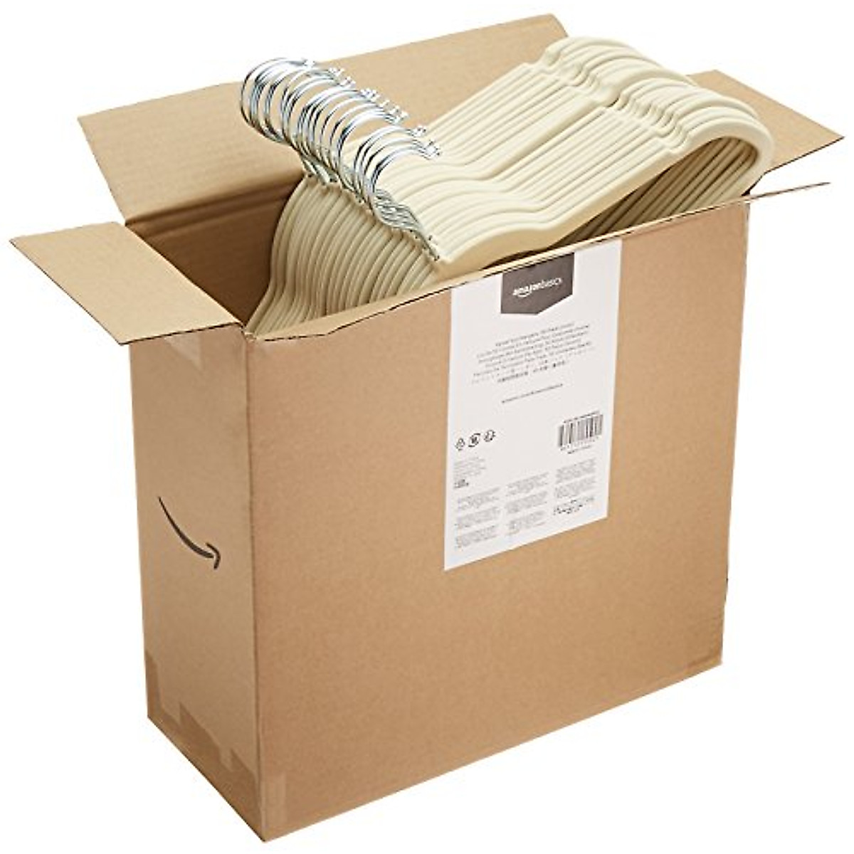 Amazon Basics Slim, Velvet, Non-Slip Suit Clothes Hangers, Ivory/Silver - Pack of 50 & Kids Velvet, Non-Slip Clothes Hangers, Beige - Pack of 50