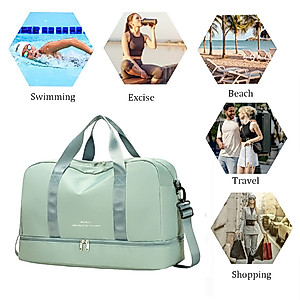 Travel Gym Tote Bag for Women,Duffle Carry On Bag,Weekender Overnight Bags for Women Large Tote Sport Bag for Women with Dry Wet Pocket,Green