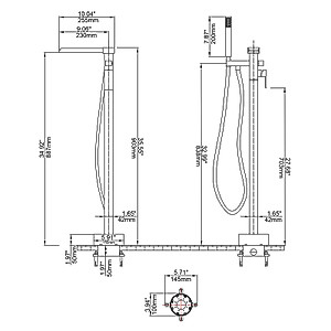 JiaYouJia Waterfall Freestanding Bathtub Faucet Brushed Gold Floor Mount Tub Filler Solid Brass Single Handle Bathroom Faucet with Hand Shower