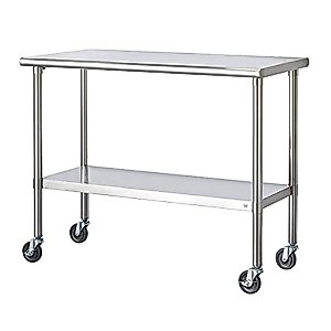 TRINITY EcoStorage NSF Stainless Steel Table with Wheels, 48-Inch