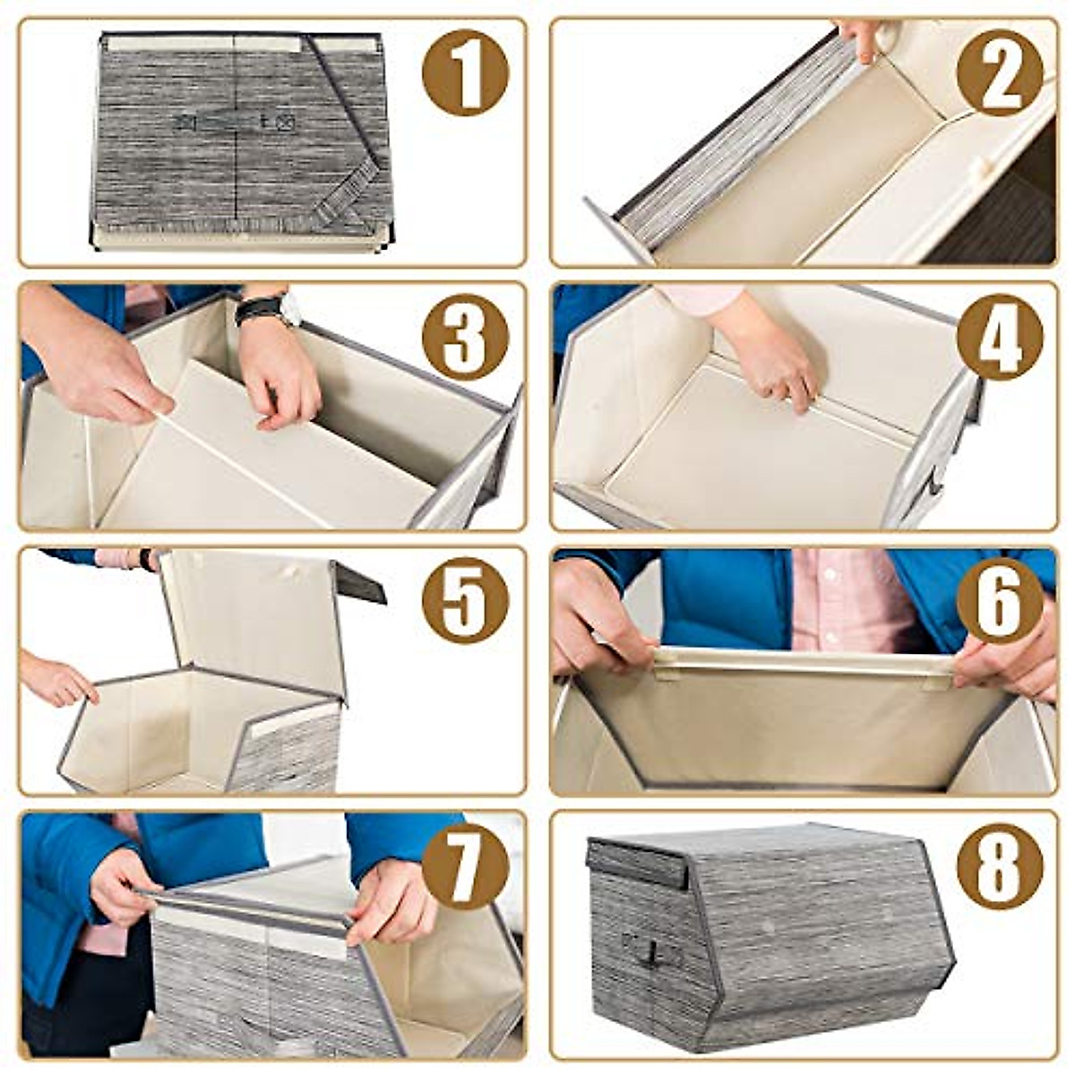 Giantex Storage Bins Set of 4 Stackable Cubes Fabric Baskets w/Lid, Side Handles, Magnetic Linen Container Boxes for Toys, Clothes, Files Foldable Closet Organize Bags 15”x14”x10” (Gray)