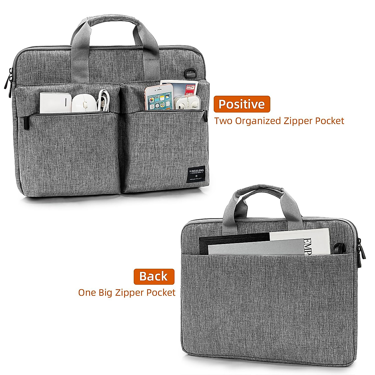 KINGSLONG Slim 17.3 inch Laptop Bag Sleeve Carrying Case with Shoulder Strap, Notebook Ultrabooks Computer Handbag Cover for Men Women Fit for Acer Asus Lenovo HP Toshiba Grey