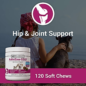 Vet Classics ArthriEASE-Gold Advanced Joint Support for Dogs, Cats, – Supports Pet Flexibility, Discomfort – Helps Improve Dog Joint Movement, Cat Cartilage Health - Includes Antioxidants – 120 Ct.