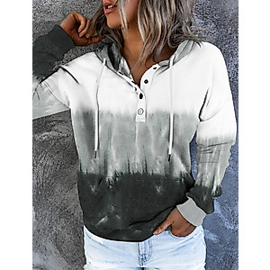 FARORO Hoodies for Women Pullover Tie Dye Gradient Sweatshirts Loungewear Long Sleeve Sports Top Workout with Buttons Grey