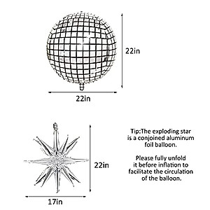 15 Pcs Disco Ball Balloons, Huge Silver Explosion Star Aluminum Foil Balloons for Birthday, Bachelorette Party, 70s 80s 90s Theme Disco Party Decorations Supplies,Disco Fever Party Decoration