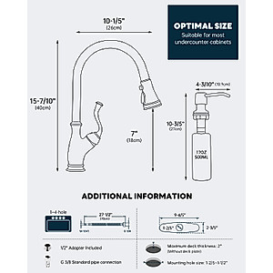 APPASO Oil Rubbed Bronze Kitchen Faucet with Soap Dispenser, Stainless Steel Kitchen Faucet with Pull Down Sprayer 3-Function High Arc Single Handle Bronze Kitchen Sink Faucet