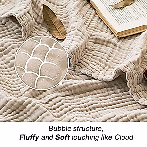 EMME Muslin Throw Cotton Blanket Soft Bed Blankets for Adults and Baby 55"x75" Lightweight Soft Breathable Throw Blanket All Season Gauze Blanket, Light Tan