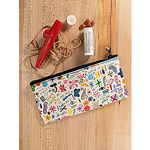 Blue Q Pencil Case, Doodle Party - chunky zipper, sturdy and easy-to-rinse-clean, 4.25"h x 8.5"w, made from 95% recycled material (multicolor)