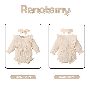 Renotemy Infant Baby Girls Romper Fall Winter Jumpsuit Girl Long Sleeve Rompers Baby Girl Clothes 0-3 Months Beige