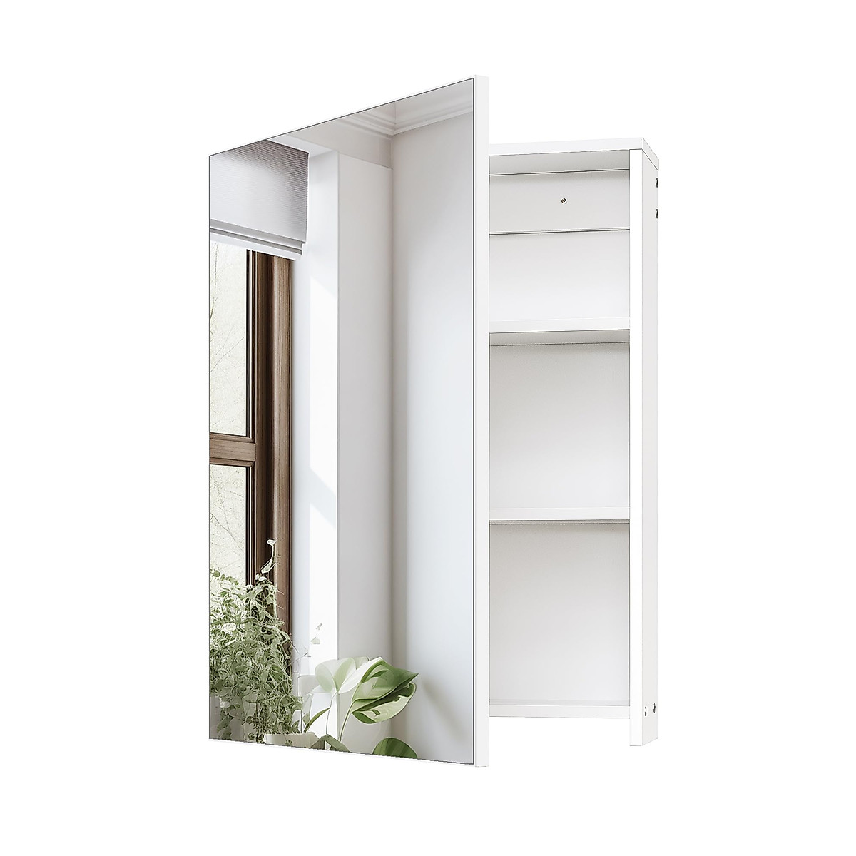 CHOEZON Bathroom Medicine Mirror Cabinet, Wall-Mounted Bathroom Vanity with Mirror, Bathroom Medicine Cabinet with Storage Function, Hanging Storage Cabinet, Adjustable Shelves, White