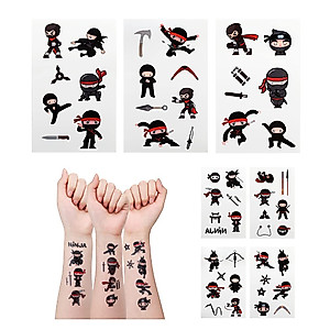 24 Sheets Ninja Temporary Tattoos, Ninja Warrior Birthday Decorations Party Favors