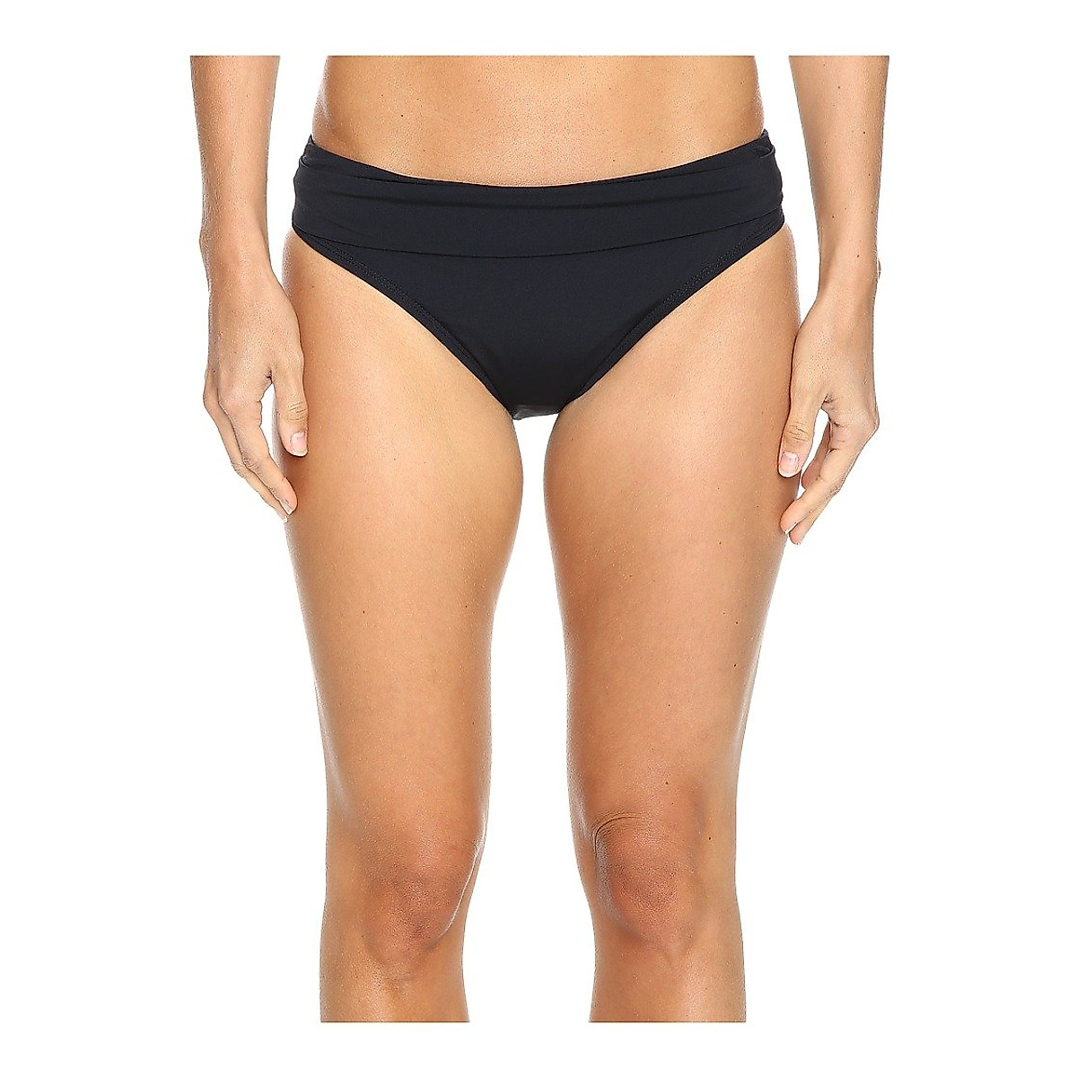 Jantzen Women's Solid Shirred Fold-Over Waist Full Coverage Swimsuit Bikini Bottom, Black, 6