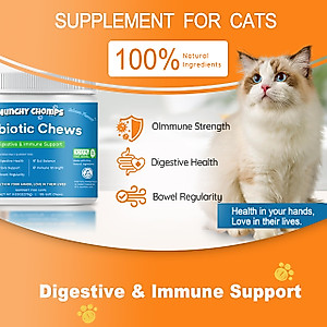 Munchy Chomps Probiotic Chews for Cats - Digestive & Immune Support with Prebiotics, Postbiotics & Enzymes - Promotes Gut Balance & Bowel Regularity (Salmon)