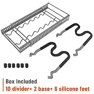 AHNR Expandable Pot and Pan Organizers Rack, 10+ Pans and Pots Lid Organizer Rack Holder, Kitchen Cabinet Pantry Bakeware Organizer Rack Holder with 10 Adjustable Compartments (Grey)
