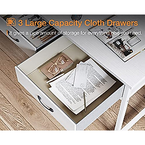 ODK 55 Inch Computer Desk with 3 Fabric Drawer, Home Office Desk Modern Work Writing Study Desk, White
