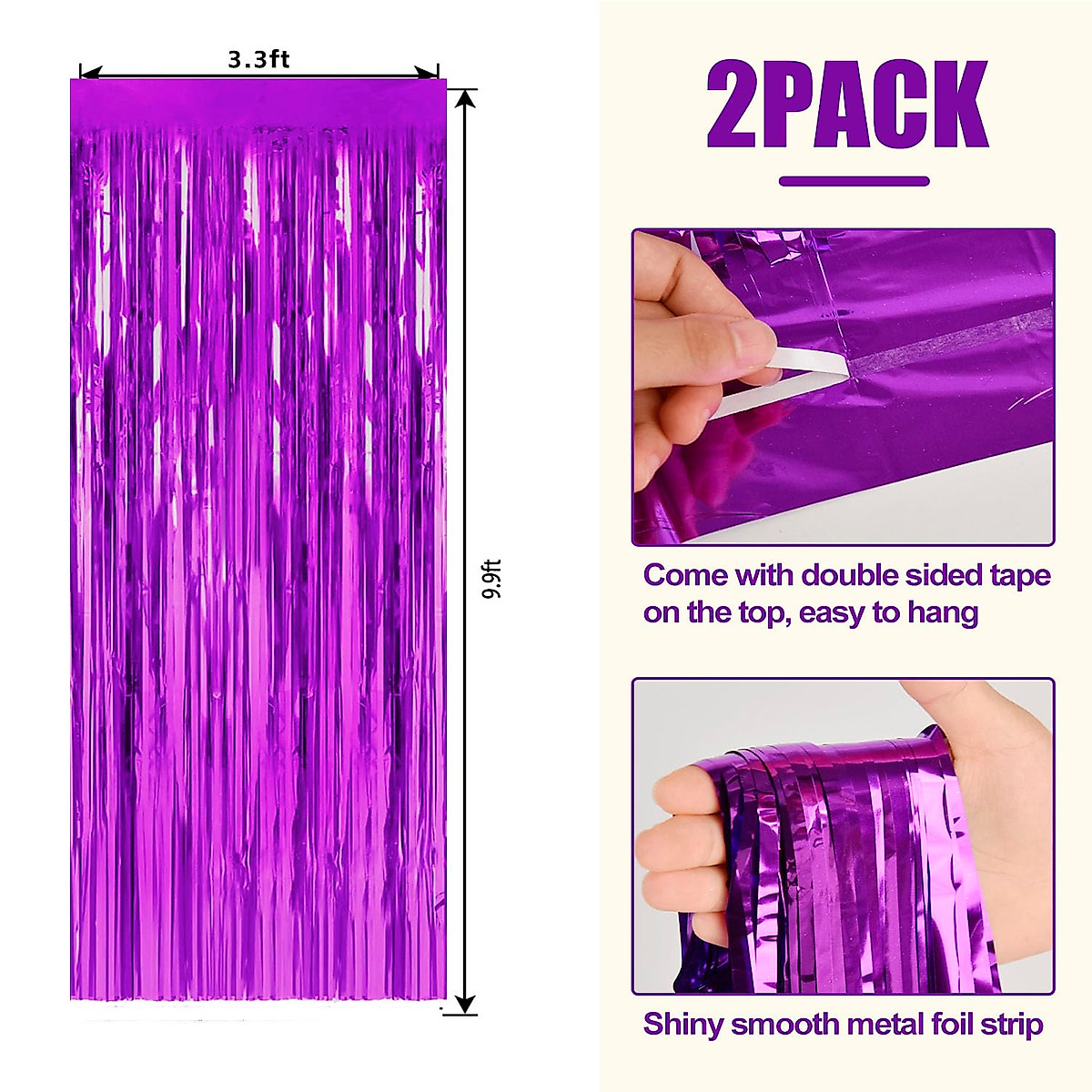 2 Pack 3.3 ft x 9.9 ft Purple Tinsel Curtain Party Backdrop Decorations, Metallic Foil Fringe Backdrop Door for Bachelorette Party Decorations,Purple Streamers,Purple Birthday Backdrop