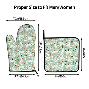 White Shepherd White German Shepherds Coffees Design Oven Mitts and Pot Holders,Cooking Gloves, Kitchen Counter Safe Trivet Mats,Heat Resistance