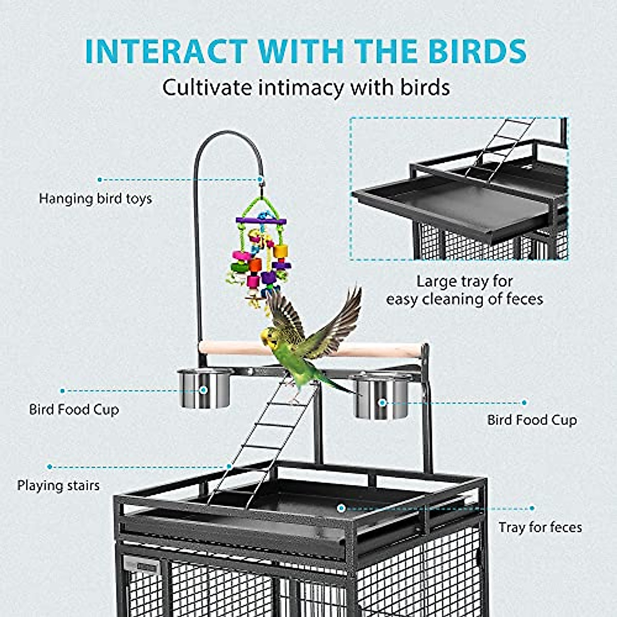 VIVOHOME 19 Inch Wrought Iron Bird Travel Carrier Cage with 72 Inch Wrought Iron Large Bird Cage