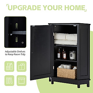 Mancofy Home Corner Storage Cabinet, Bathroom Triangle Corner Floor Cabinet, Wood Freestanding Corner Cabinet with Single Door and Shelves (Black)