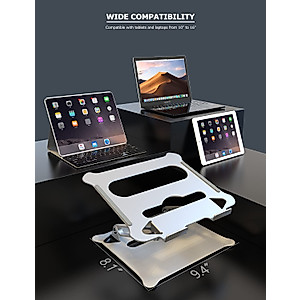 PHOCAR Laptop Riser Stand, Adjustable Laptop Stand Notebook Cooling Stand Foldable Aluminum Portable Computer Stand Compatible for MacBook,HP, Lenovo,Surface,Dell, ASUS, Laptops up to 17 Inch-Silver