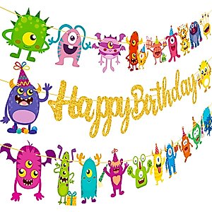 Monster Happy Birthday Banner Monster Bash Birthday Party Supplies Glitter Little Monster Birthday Banner Decorations for Kids Little Monster Theme Birthday Party Baby Shower Birthday Banner Supplies