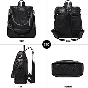 FOXLOVER Fashion Anti Theft Backpack Purse for Women, Large Convertible Travel Work College Ladies Leather Shoulder Bag (Black)