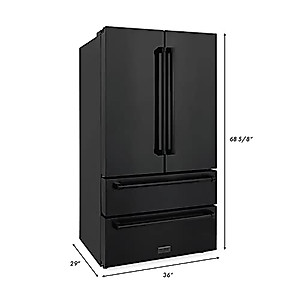 Z Line Kitchen and Bath ZLINE 36 in. 22.5 cu. ft Freestanding French Door Refrigerator with Ice Maker in Fingerprint Resistant Black Stainless Steel (RFM-36-BS)