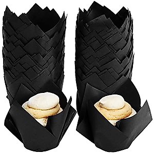 100 Piece Black Tulip Cupcake Liners Set for Wedding Receptions, Birthday Parties, Graduation Celebrations, Baby Showers, Medium Baking Wrappers (2 x 3.5 Inches)
