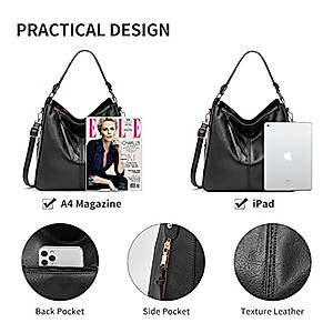 Hobo Bag for Women, Kabanmate Fashion PU Leather Handbag Large Crossbody Tote Shoulder Bag Purse for Ladies Daily Use Black