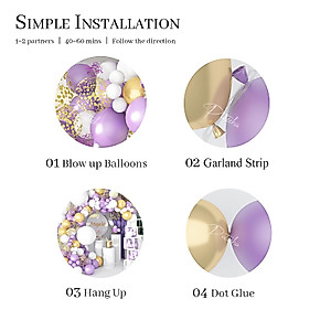 Pateeha Purple Balloon Garland Arch Kit 130 Pcs Pearl Purple Party Decorations White Lavender Gold Confetti Balloon Arch for Birthday Wedding Baby Shower Decorations