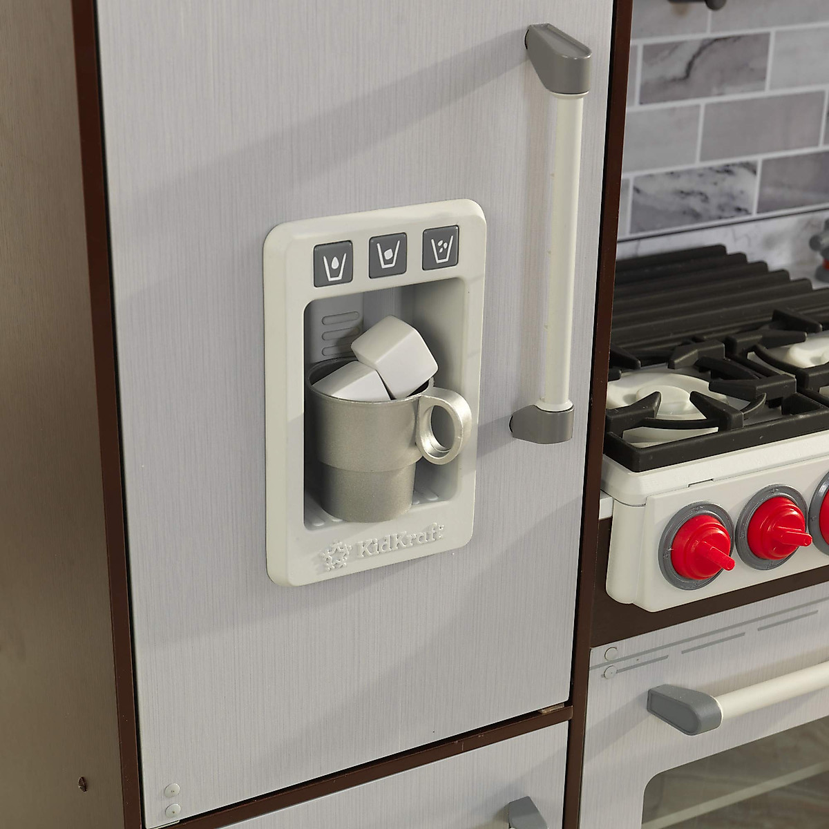 KidKraft Uptown Elite Espresso Play Kitchen with EZ Kraft Assembly™, Lights and Sounds, Working Ice Maker and Click and Turn Knobs, Gift for Ages 3+