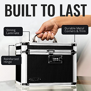 Vaultz Combination Lock Box - Pack of 1 - 10 x 7.25 x 7.75 Inch Standard Safe with Key and Combo Lock for Important Documents, Medicine & Money - BLACK