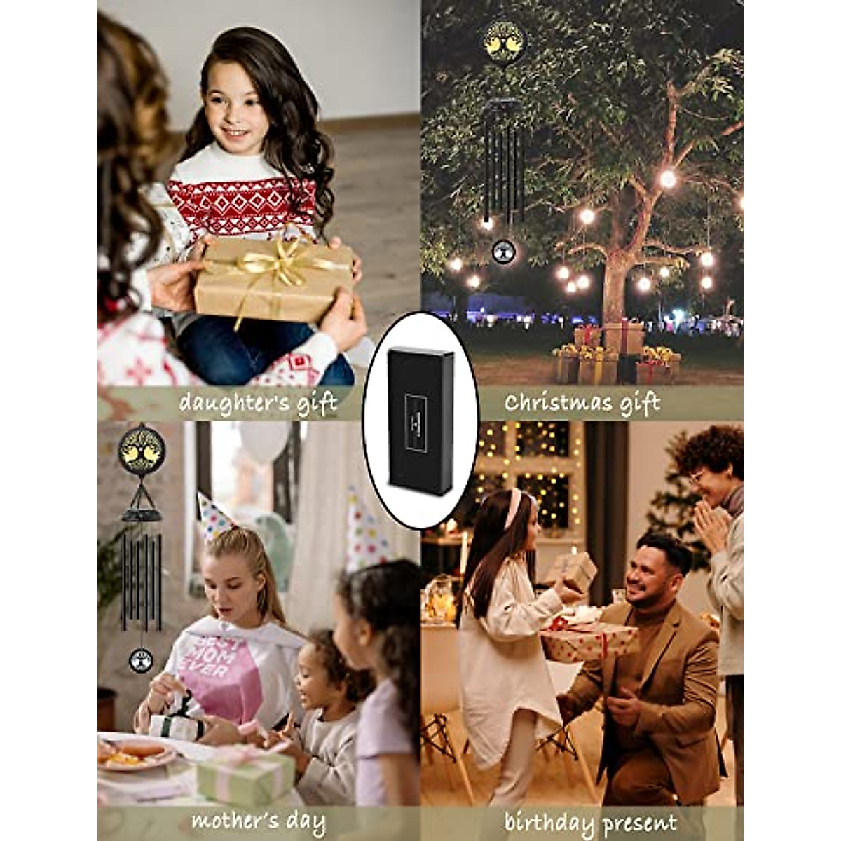 SUNGIRLS Solar Tree of Life Wind Chimes, Memorial Wind Chimes Lost Loved Ones Engraved Tree of Life, Sympathy Wind chimes Gift for Mother, Wife,Grandma Solar Wind Chimes Garden Home Yard Hanging Decor