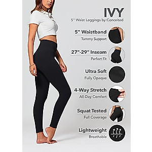 Conceited Leggings for Women - Tummy Control - 5" Waistband - Regular and Plus Size - Black - XX-Large - 3X-Large