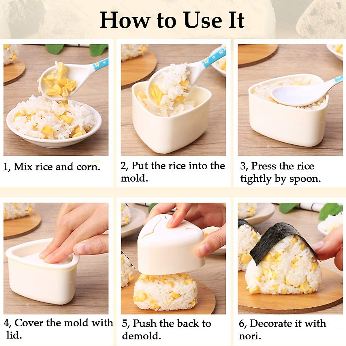 Onigiri Mold Triangle, 2 Pieces Rice Ball Mold Makers, Triangle Sushi Mold for Bento or Japanese Boxed Meal Children Bento by HAGBOU (Beige)