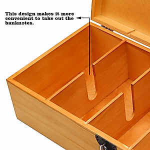 Bronze Wooden Lockable Currency Tray, 5 Compartment Cash Organizer, Cash Organizer Money Storage Box with Lockable Cover, Money Organizer for Cash