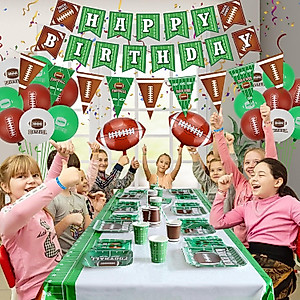 Football Theme Party Supplies,Including Birthday Banner, Football Silicone Bracelet, Hanging Swirl, Plates, Cups, Napkins, Tableware, Tablecloth, Football Birthday Party Decorations, Serves 20