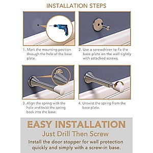 12 Pack Door Stoppers, Extended from 3-Inch to 4inch Spring Door Stop with Rubber Bumper Tips, Prevents Wall &Door Damage, Satin Nickel Finish (Silver)…