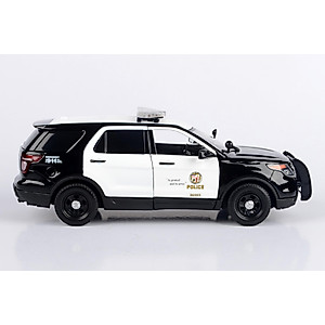 2015 Police Interceptor Utility Black and White Los Angeles Police Department (LAPD) with Flashing Light Bar and Front and Rear Lights and Sounds 1/24 Diecast Model Car by Motormax 79540