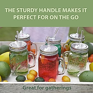 Pinkrella Mason Drinking Jars, 16 oz Glass Mugs Set of 6 with Handles, Airtight & Straw Lids, Glass Straws, Cleaning Brushes