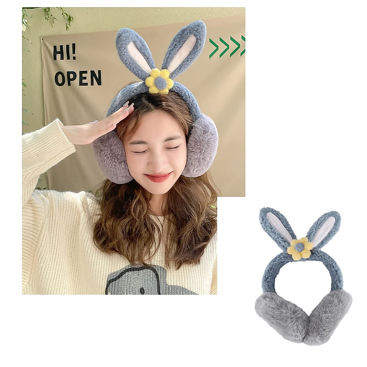 Women Rabbit Earmuffs Girls Cute Outdoor Ear Warmers Winter Warm Adjustable Ear Covers Foldable Children Animal Earmuffs
