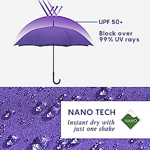 RUMBRELLA Purple UV Stick Umbrella Auto Open UPF 50+ with J Hook Handle 50IN
