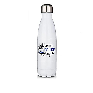 Premium White 17oz Double Walled Insulated Cola-Shaped Stainless Water Bottle/Police Wife Proud