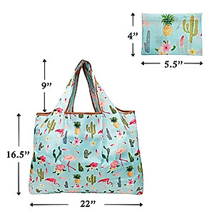 Wrapables Eco-Friendly Large Nylon Reusable Shopping Bags (Set of 2), Flamingo Fun