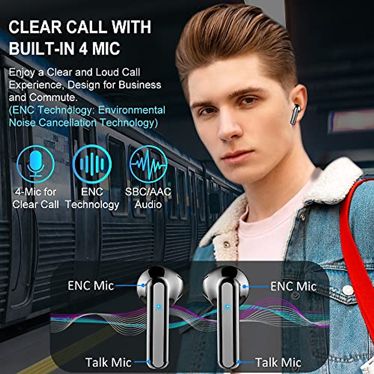 Wireless Earbud, 2023 Bluetooth 5.3 Headphones Bluetooth Earbud with 4 ENC Mics, Wireless Earphones in Ear Noise Cancelling Wireless Headphons Deep Bass IP7 Waterproof Ear Buds for iOS Android USB-C