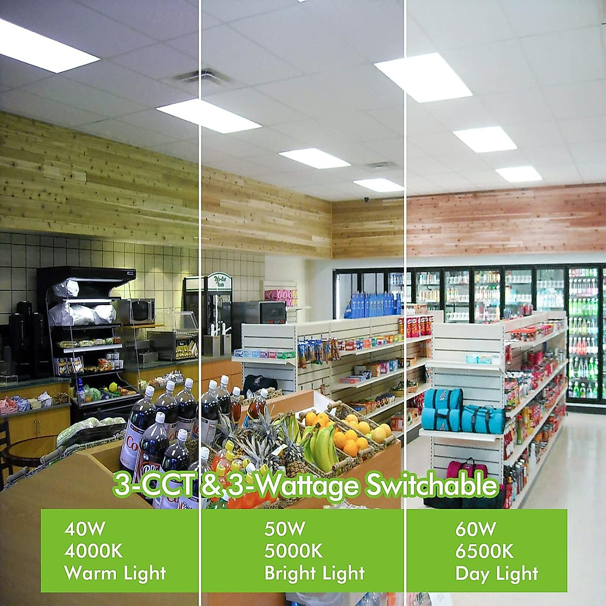 WEIZE LED Flat Panel Light, 30/40/50W, 0-10V Dimmable, CCT Selectable 4000K/5000K/6500K, 2x2 FT Recessed Back-Lit Drop Ceiling Light, Lay in Fixture for Office